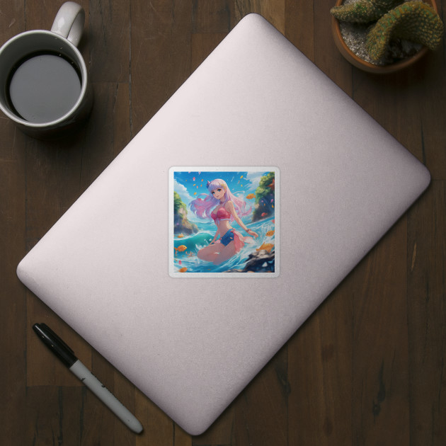 Adventures Anime Girl Swimming On The Beach Player Sand Waifu Sticker Teepublic